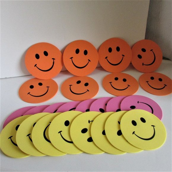 Party Supplies | Foam 24 Smiley Faces 45 Pink Orange Yellow Have Fun ...